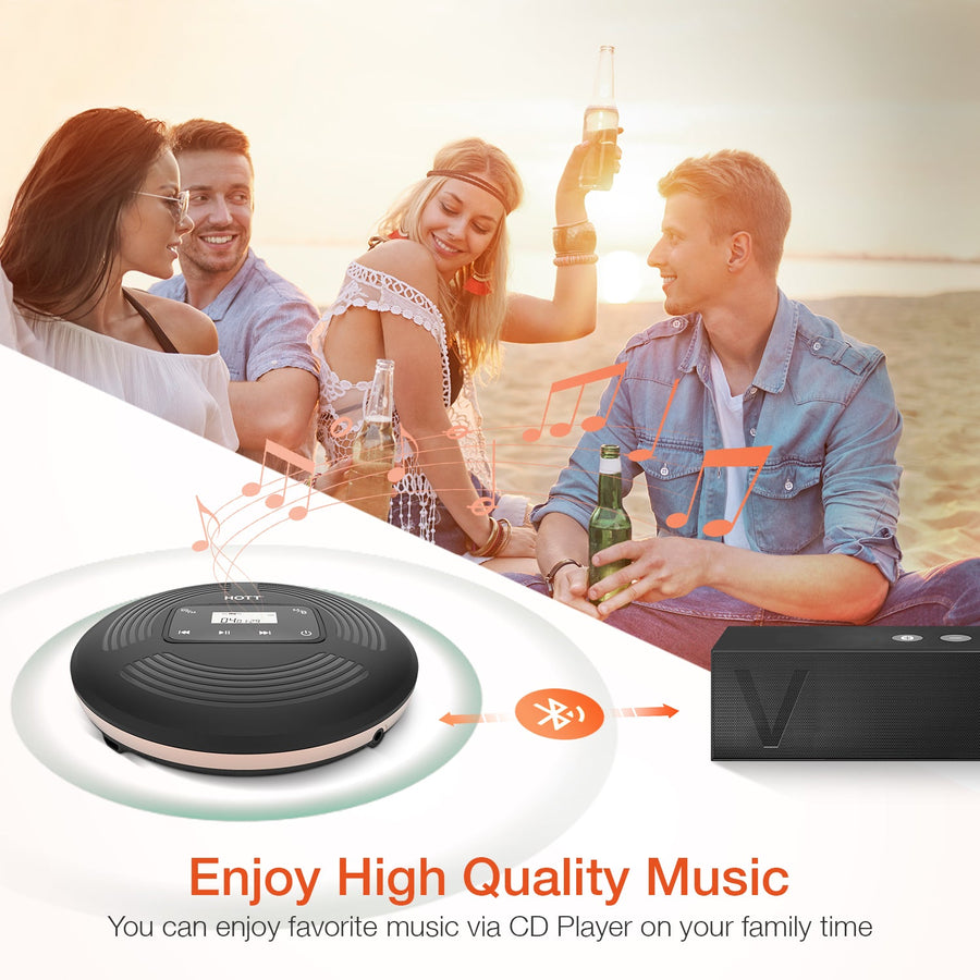 HOTT Portable CD Player with Bluetooth, FM Transmitter, Touch Buttons, Backlight Screen ...